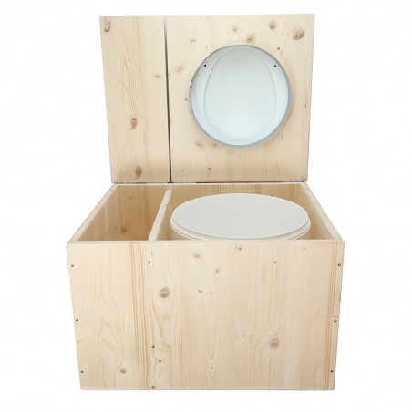 Toilette sèche avec bac, abattant Blanc, seau 22 Litres et bavette inox