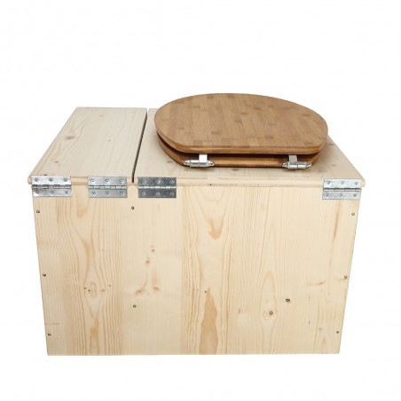 Toilette sèche en bois avec bac à copeaux intégré, abattant en Bambou