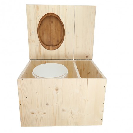 Toilette sèche en bois avec bac à copeaux intégré, abattant en Bambou