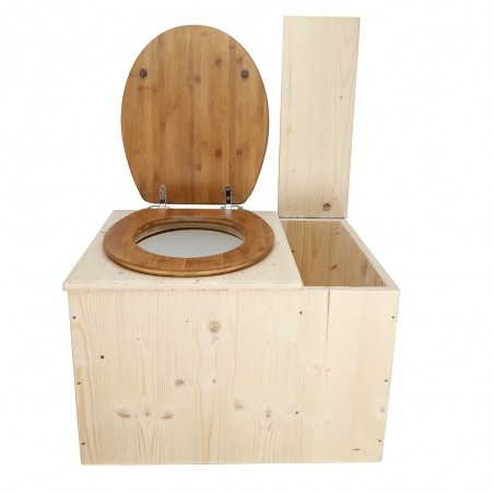 Toilette sèche en bois avec bac à copeaux intégré, abattant en Bambou