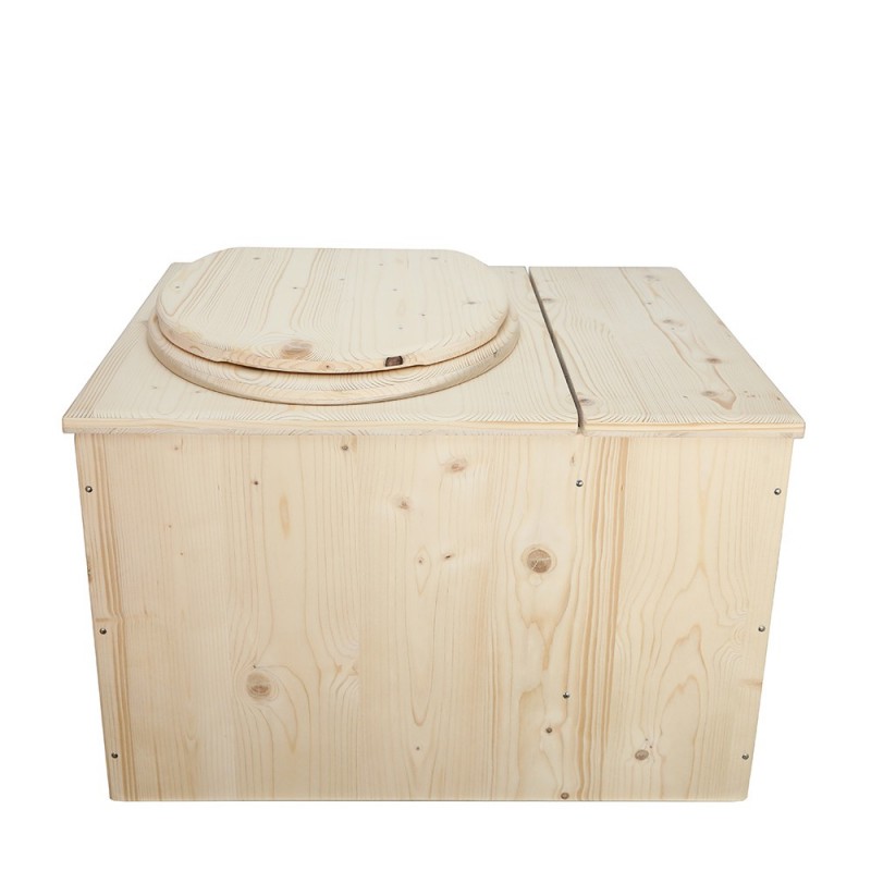 Toilette sèche avec bac à copeaux de bois, seau inox et bavette inox