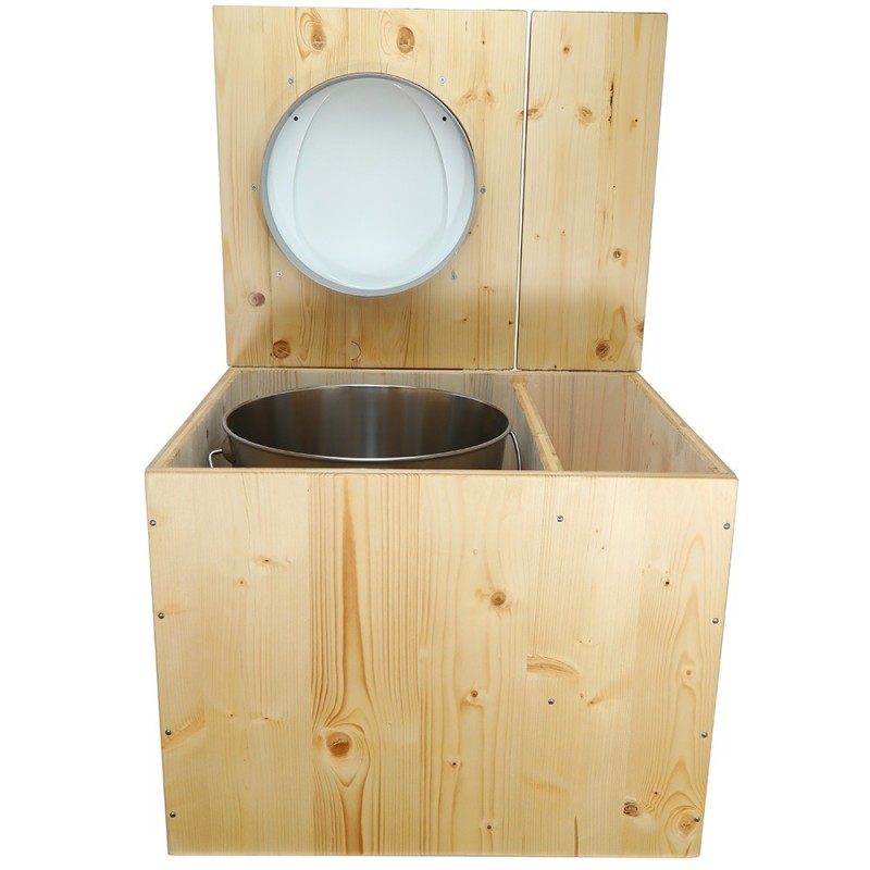 Toilette sèche rehaussée huilée avec bac, seau, bavette inox, abattant ...