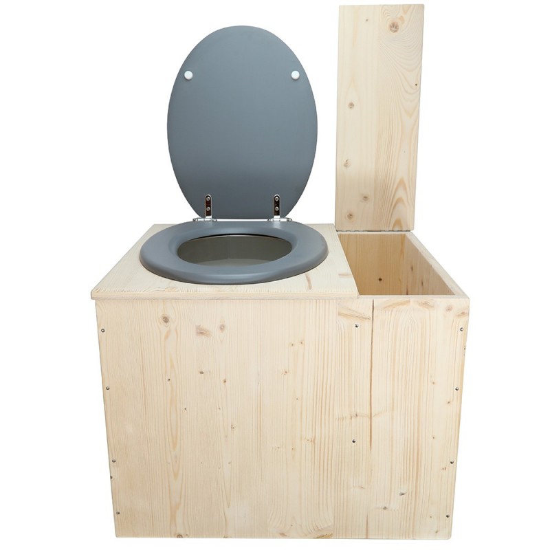 Toilette sèche rehaussée avec bac à copeaux, abattant gris, seau 22L ...