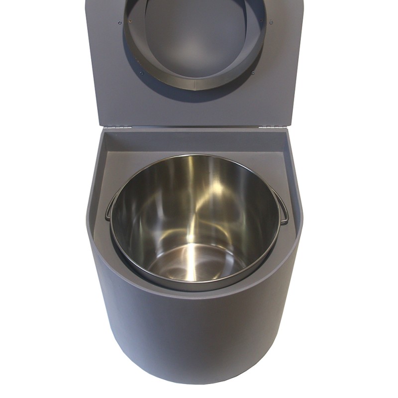 Toilette sèche arrondie en bois gris avec seau et bavette inox ...