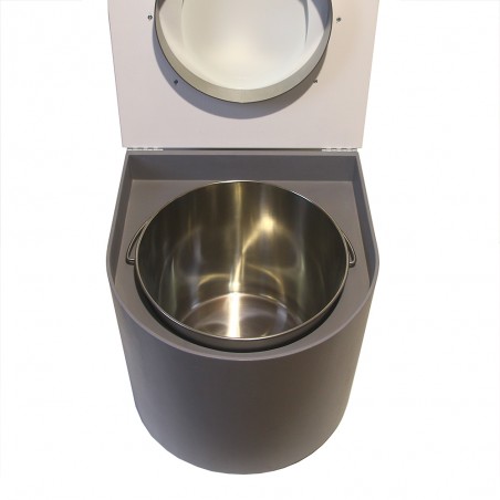 Toilette sèche arrondie en bois gris/blanc avec seau et bavette inox ...